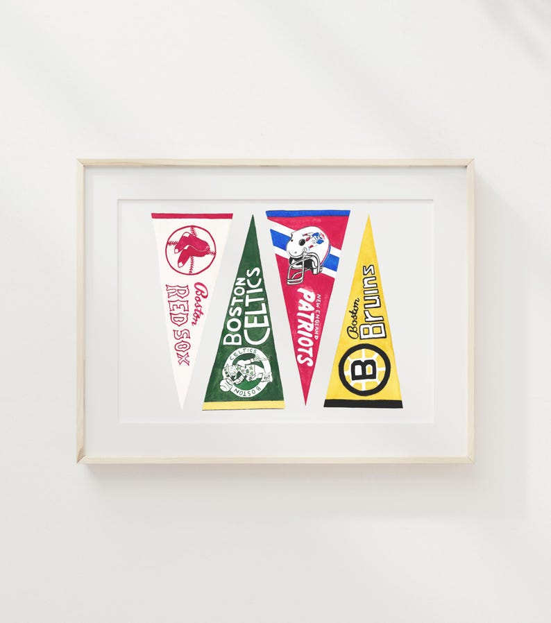 Boston Sports Pennants Watercolor Giclée Art Print: Red Sox, Patriots ...