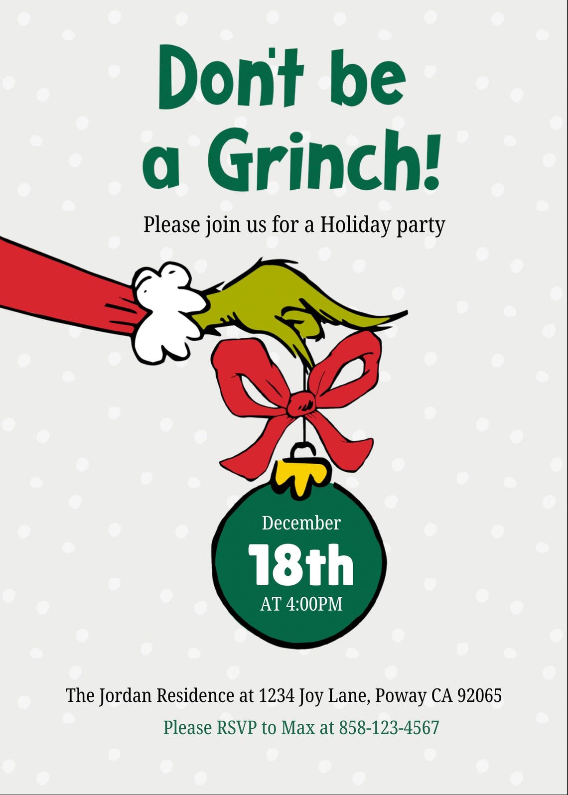 Customizable Christmas Invite - Grinch Themed Invitation - Don't Be a ...