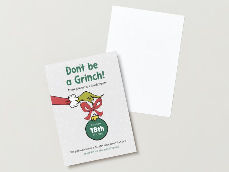 Grinch Christmas Party Invitation: Customizable Holiday Invite (digital ...