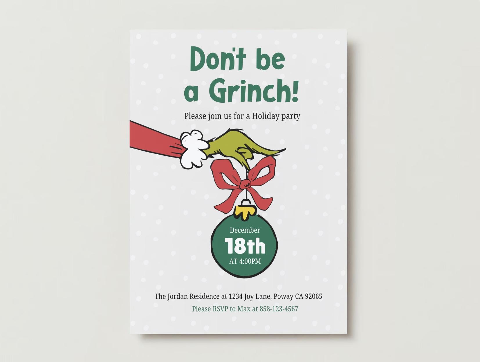 Grinch Christmas Party Invitation: Customizable Holiday Invite (digital ...