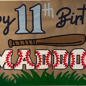Baseball Painted Party Banner, Baseball Banner, Brown Paper Banner ...