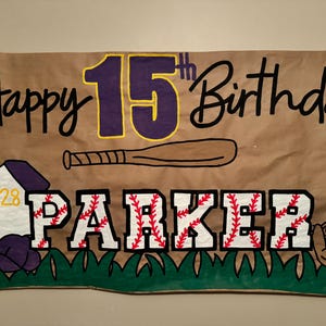 Baseball Painted Party Banner, Baseball Banner, Brown Paper Banner ...