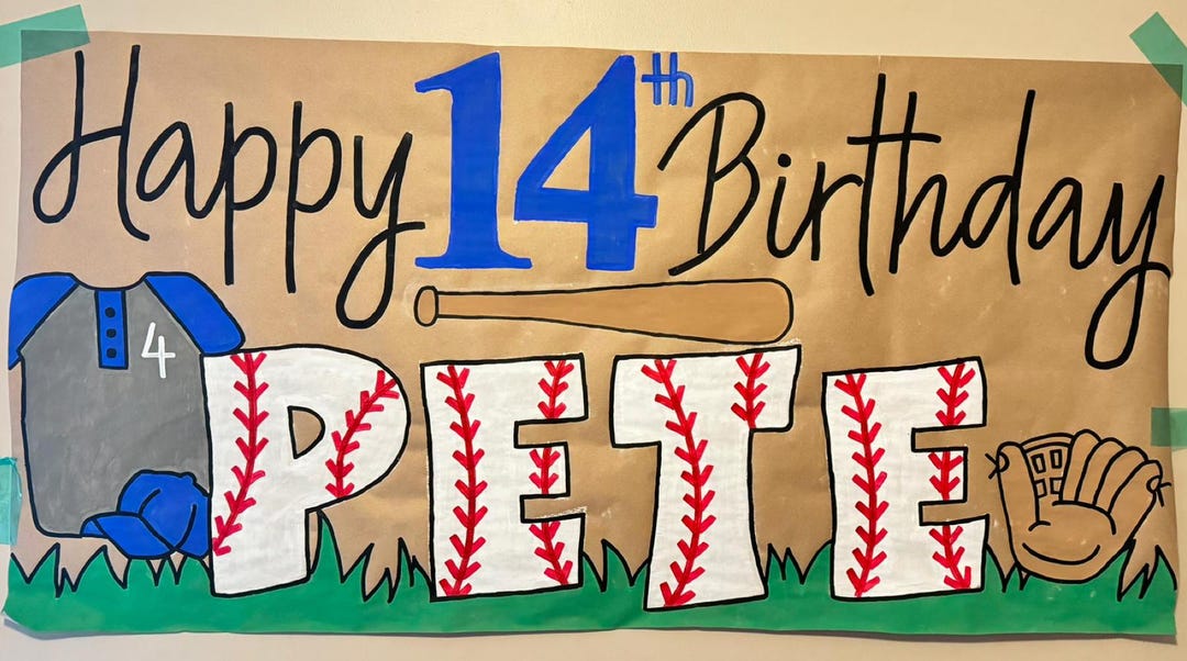 Baseball Painted Party Banner, Baseball Banner, Brown Paper Banner ...