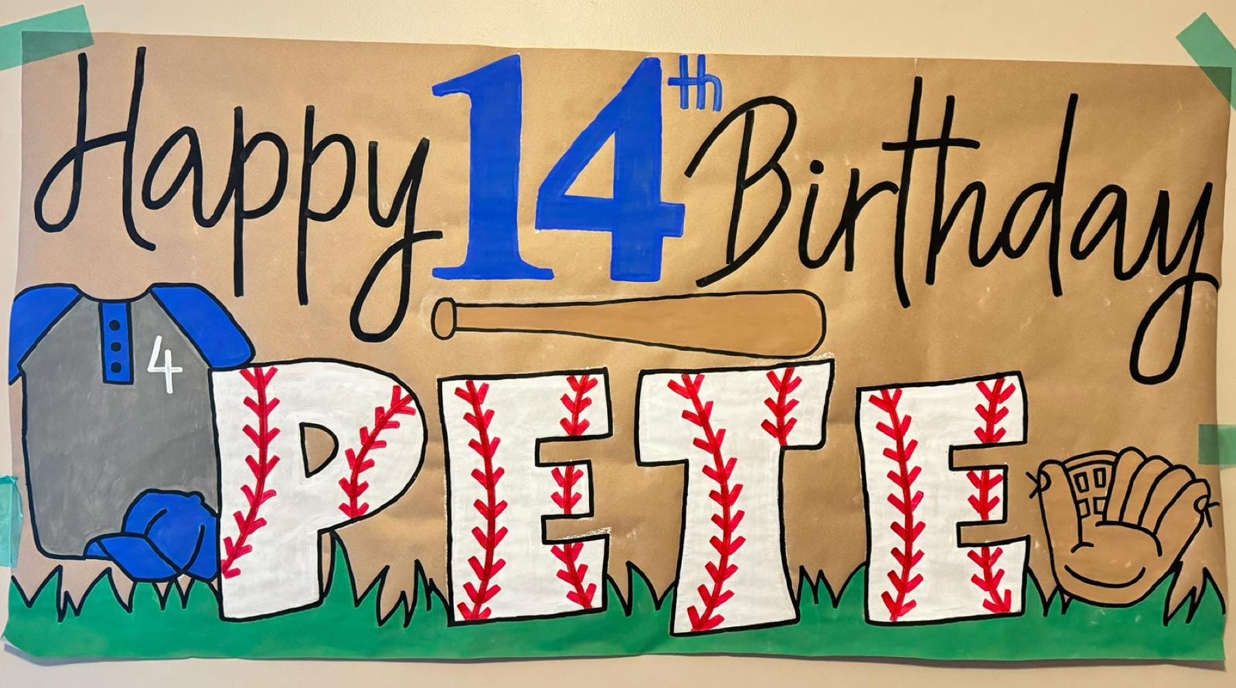 Baseball Painted Party Banner, Baseball Banner, Brown Paper Banner ...