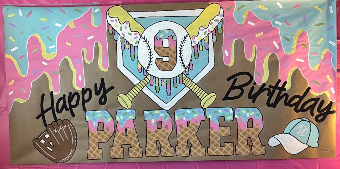 Baseball Banner, Baseball Party, Baseball Drip, Ice Cream Drip Party ...