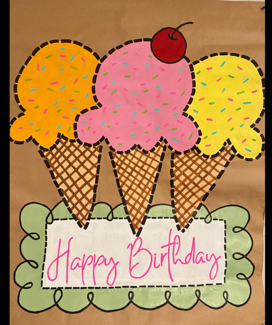 Ice Cream Painted Party Banner, Ice Cream Birthday Banner, Brown Paper ...