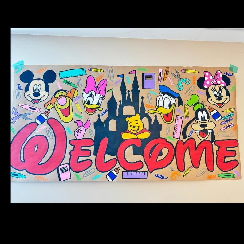 Hand-painted Disney Welcome Banner, Custom Brown Paper School Decor - Etsy