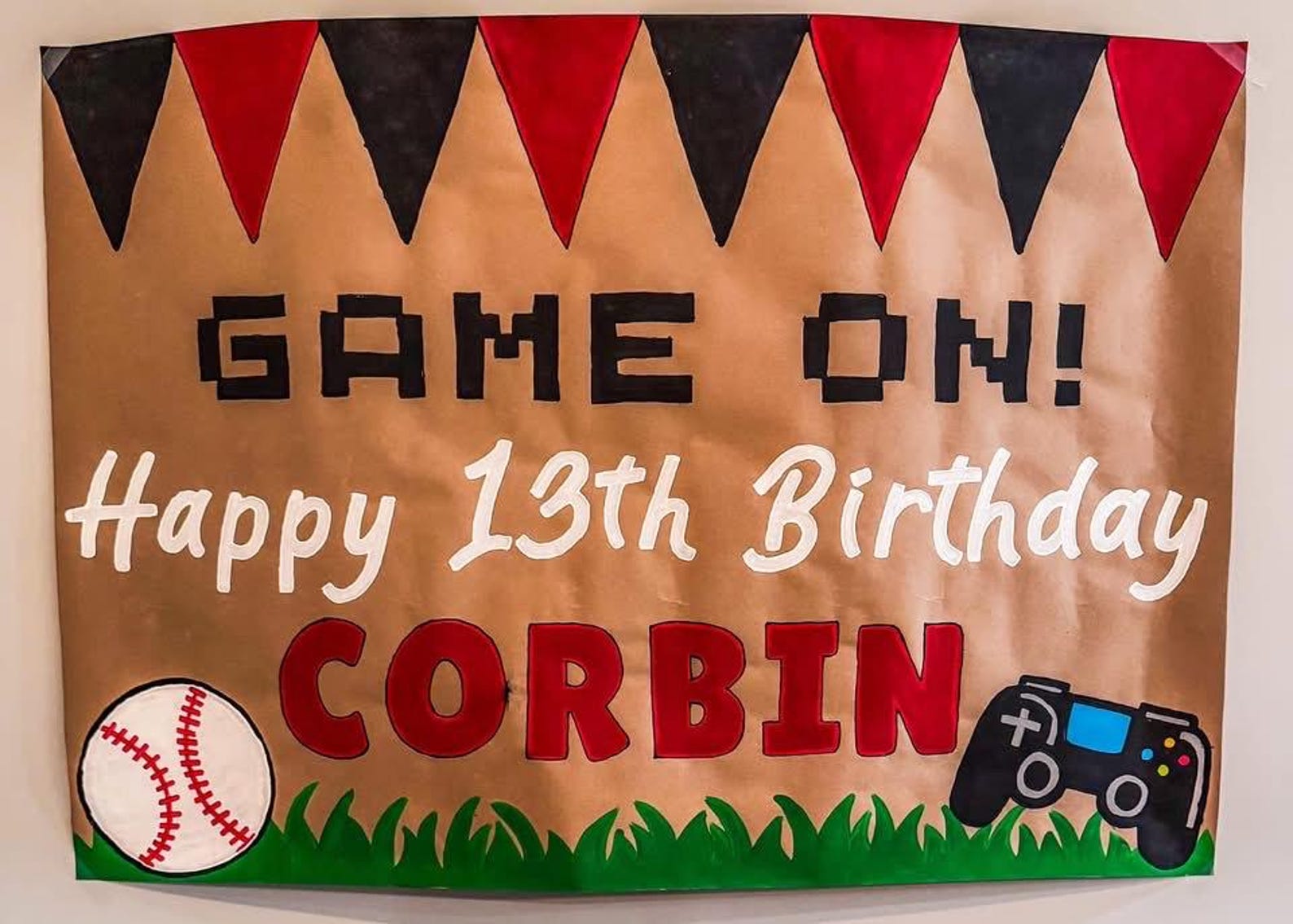 Baseball Painted Party Banner, Baseball Banner, Brown Paper Banner ...