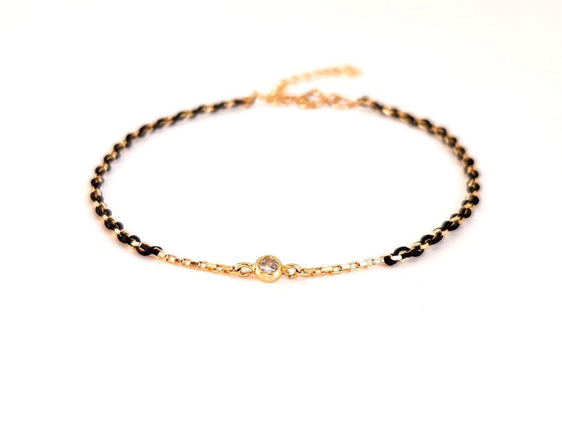 Red String and Gold Chain Woven Bracelet With Sparkly Cubic Zirconia ...