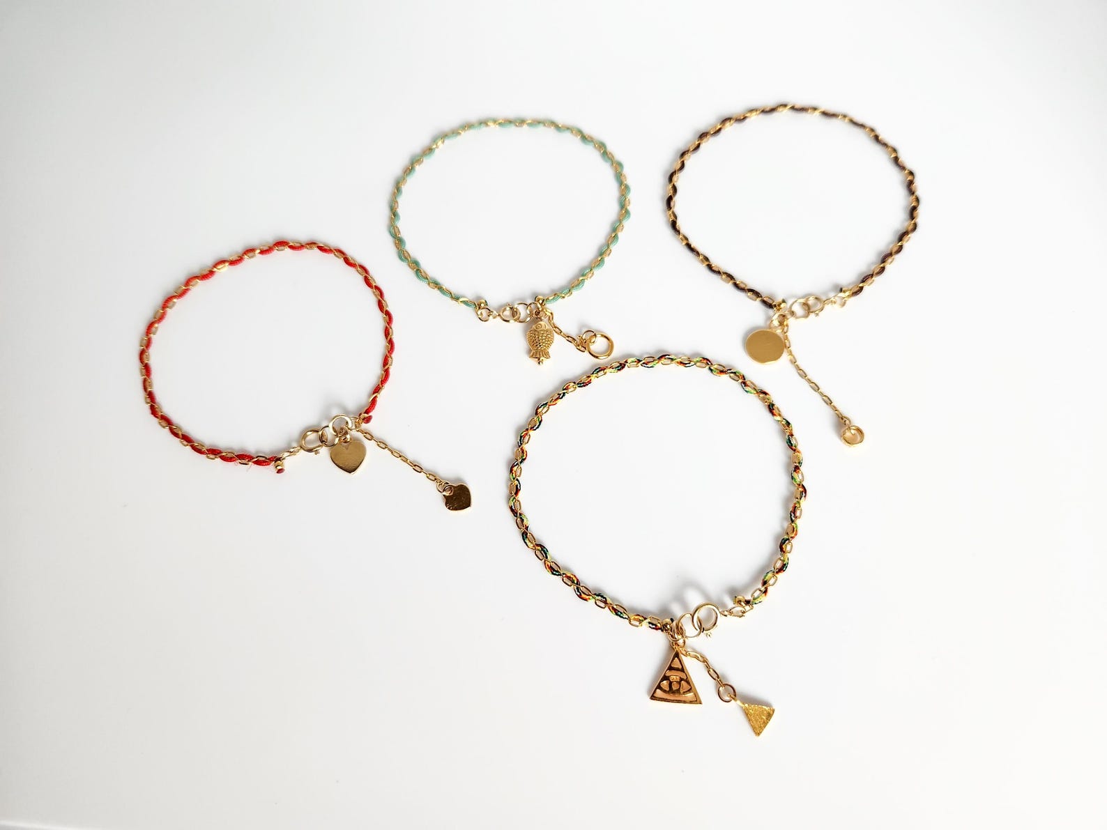 Charm Friendship Bracelet With Woven Gold Chain and Cord for Good Luck ...