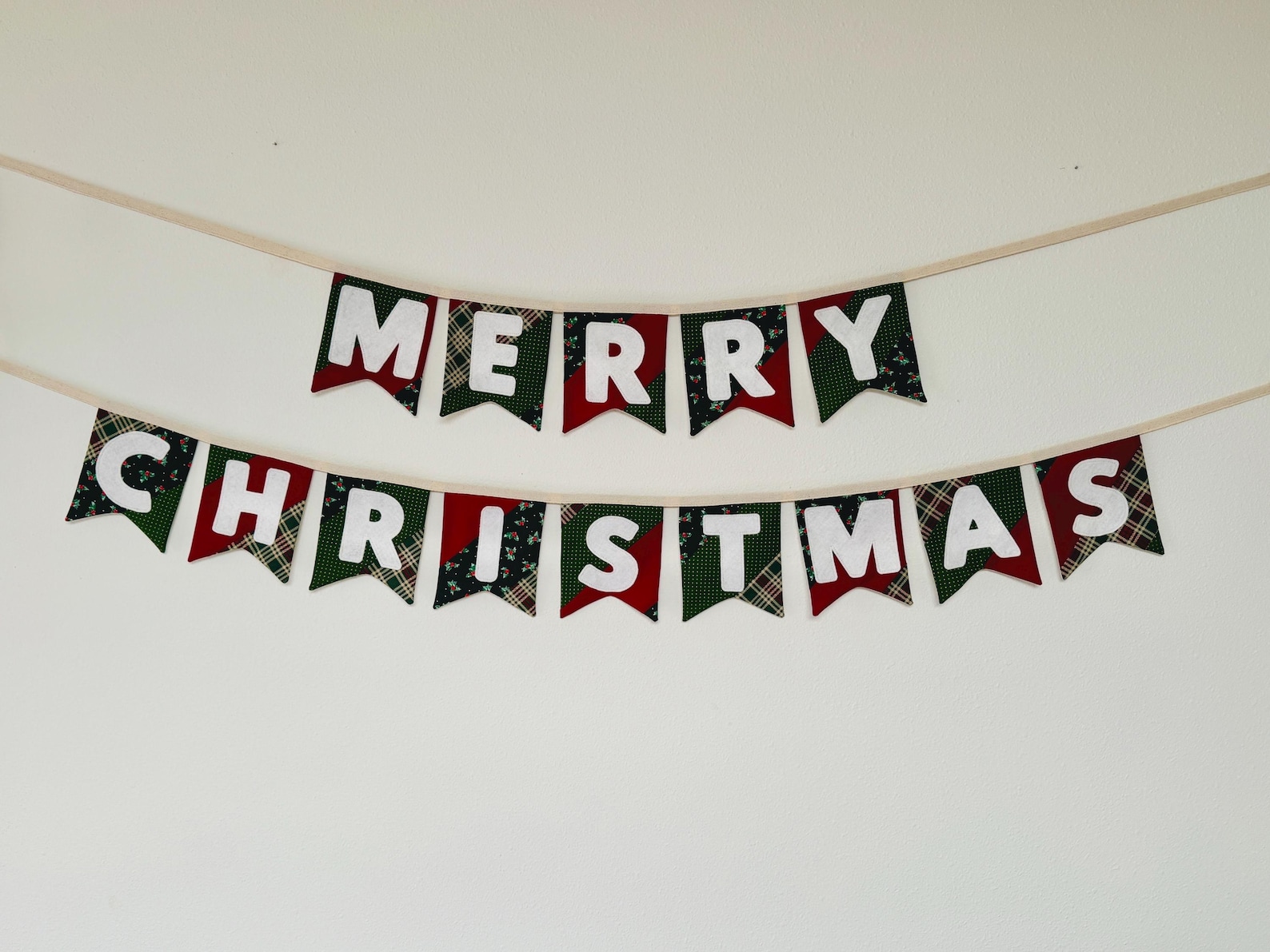 Fabric Merry Christmas Banner, Christmas Bunting, Patchwork Fabric ...