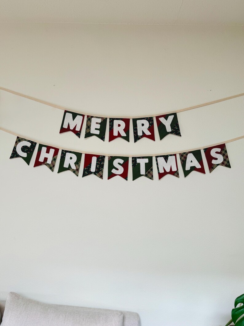 Fabric Merry Christmas Banner, Christmas Bunting, Patchwork Fabric ...