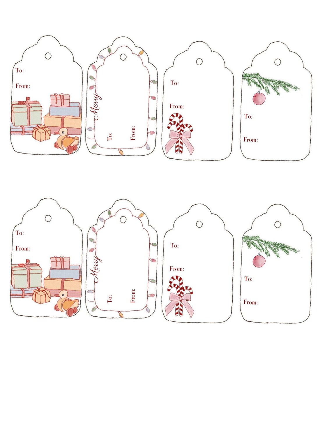 Christmas Gift Tags Set of 8 Hand-drawn Holiday Tags on Cardstock or ...