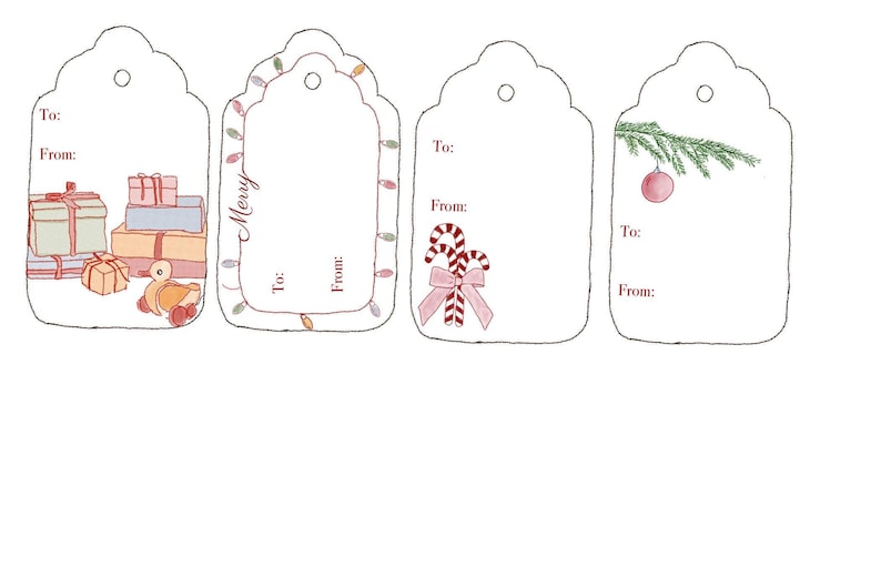 Christmas Gift Tags Set of 8 Hand-drawn Holiday Tags on Cardstock or ...
