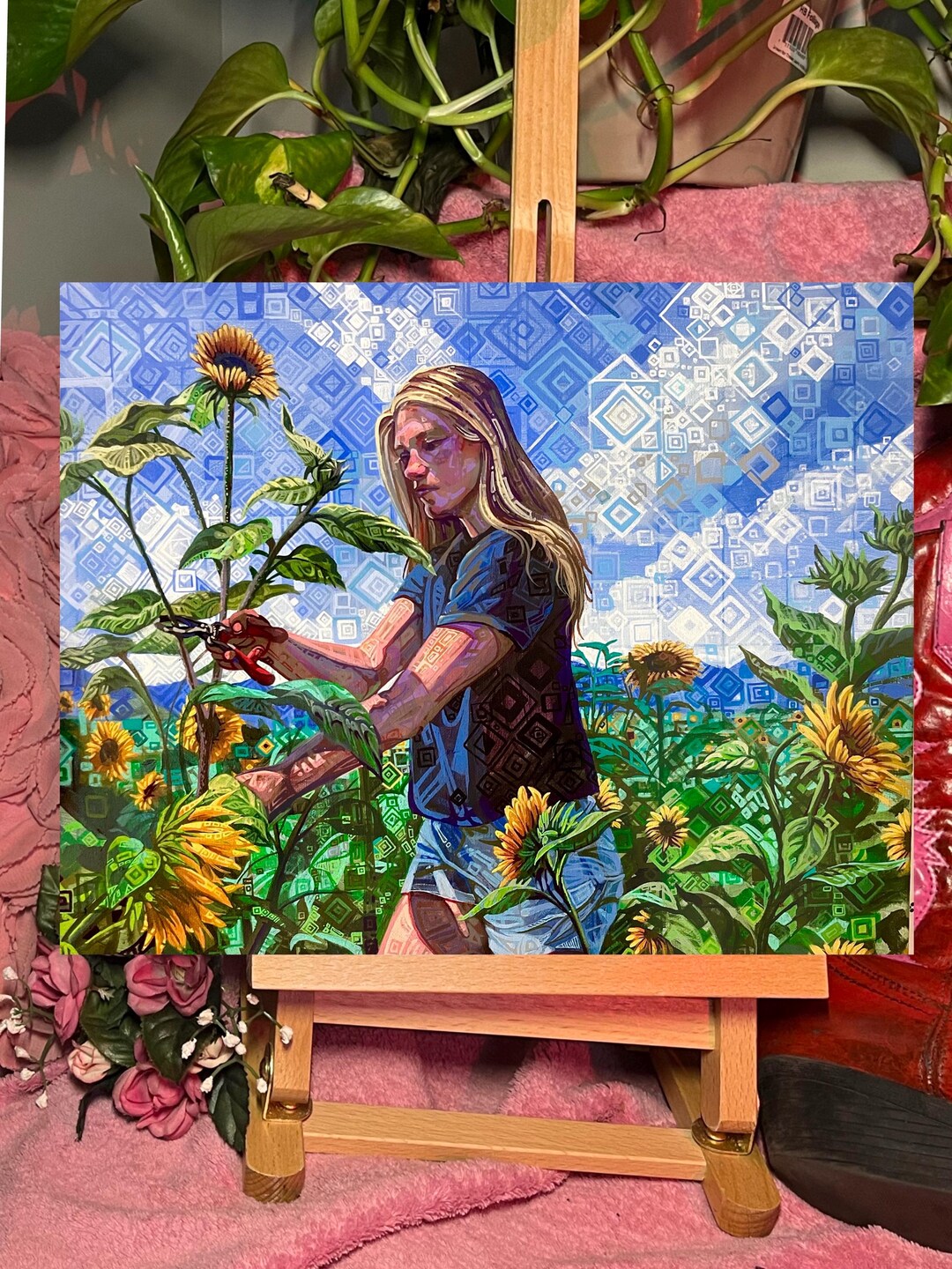 Hand-painted Acrylic Art Print Trippy Psychedelic Sunflower Girlhood ...