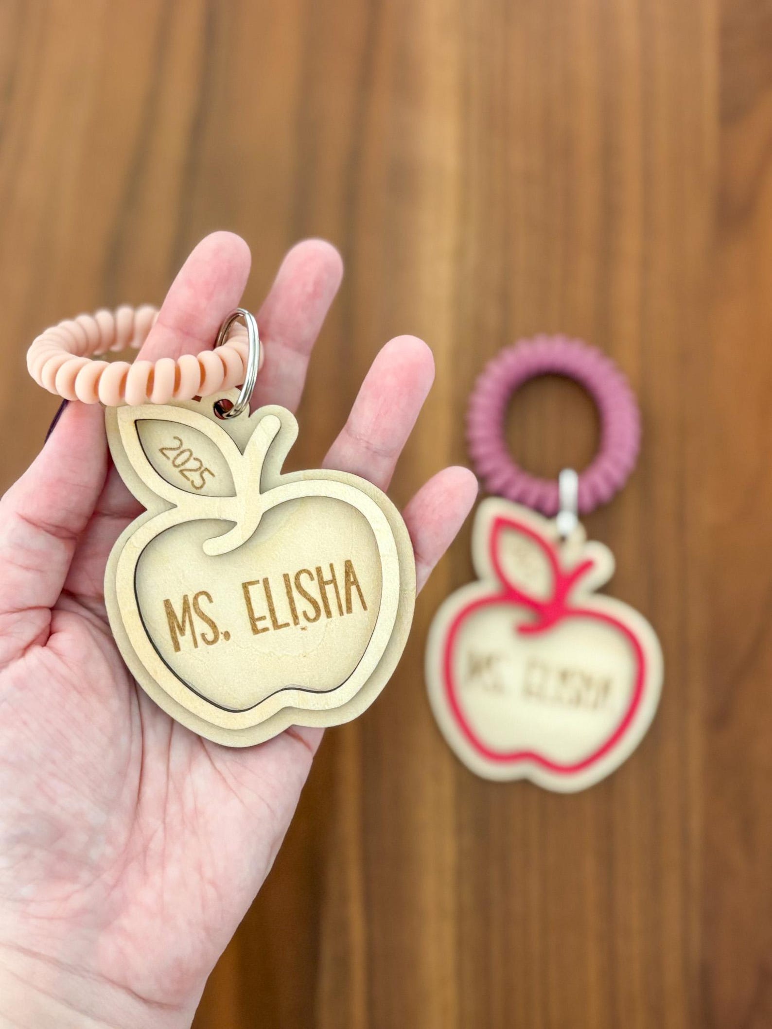 Wood Apple Keychain, Teacher Keychain Tag Teacher Bag Tag Personalized ...