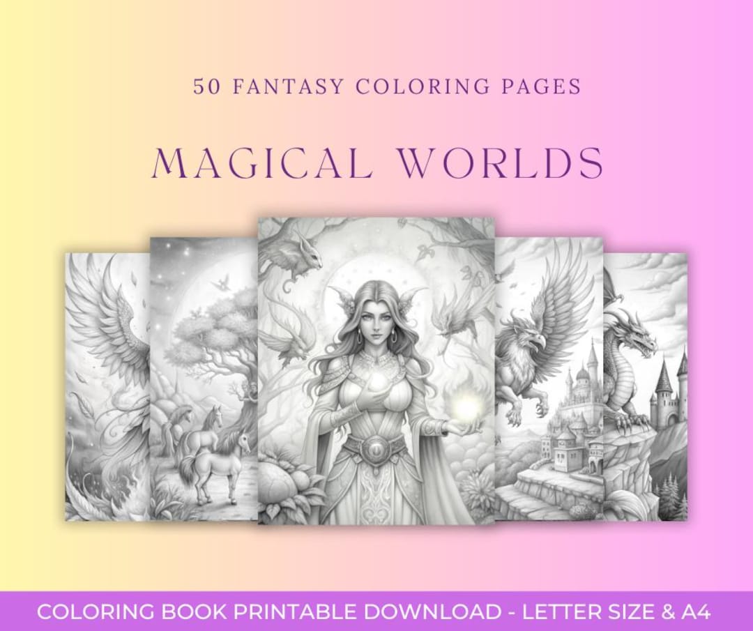 Magical Worlds 50 Fantasy Coloring Pages for Adults PDF, Detailed ...