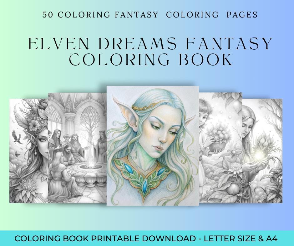 Elven Dreams: A Fantasy Coloring Book – Magical Elven World, 50 Pages ...
