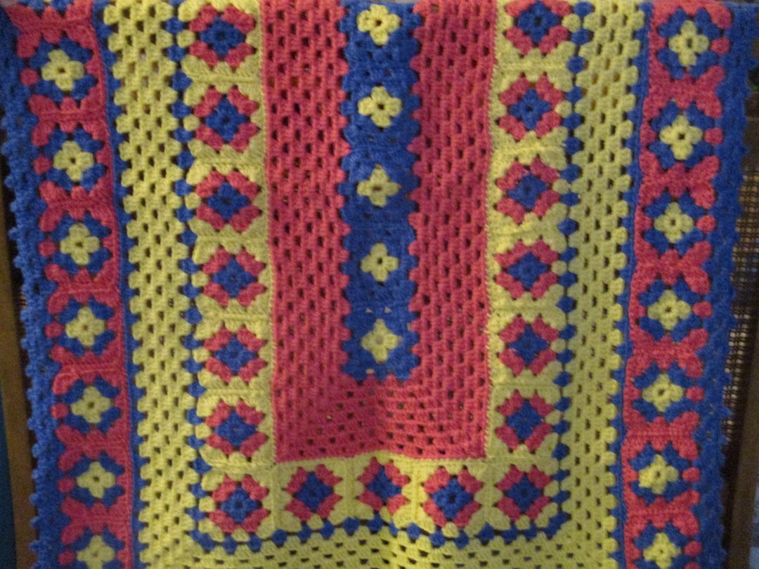 Bold Lapghan, Hand Crocheted With Granny Stitches in a Native Indian ...