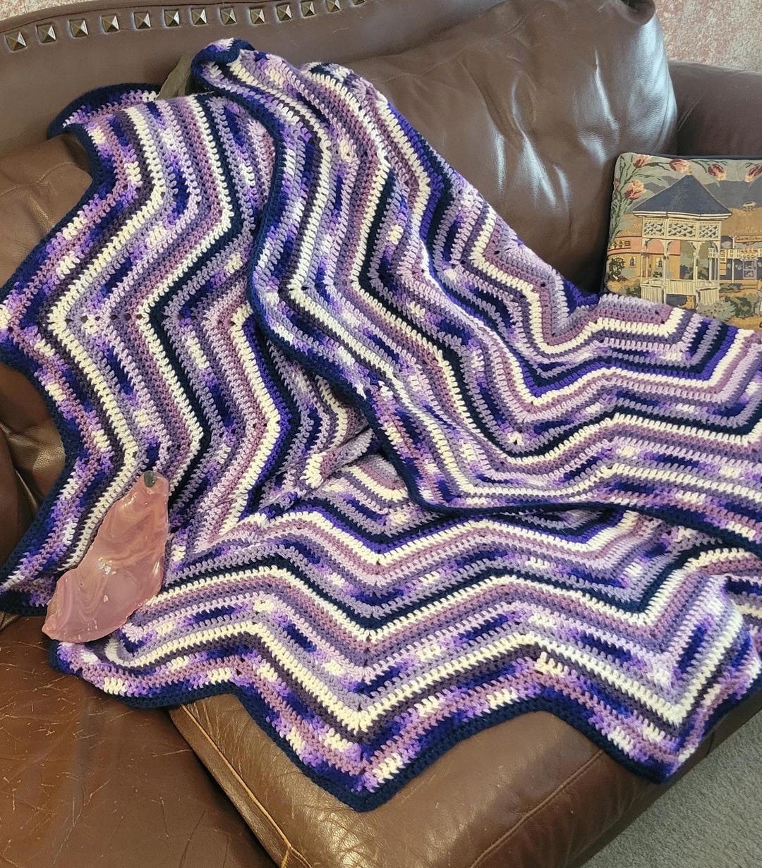 Gorgeous Hand Crocheted Star Afghan Pink Lavender Black Mauve Cream 65 ...