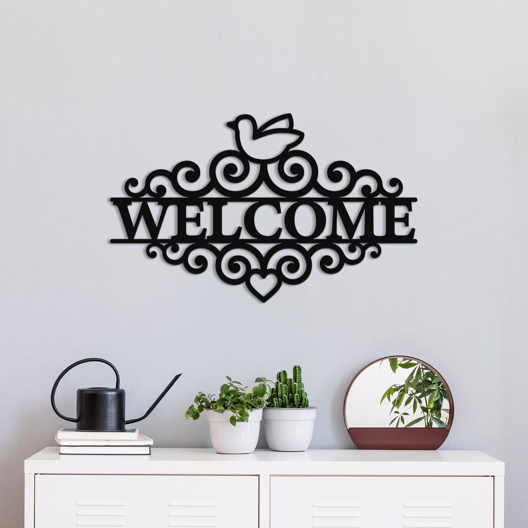 Metal Welcome Sign - Decorative Bird & Heart Wall Art - Etsy