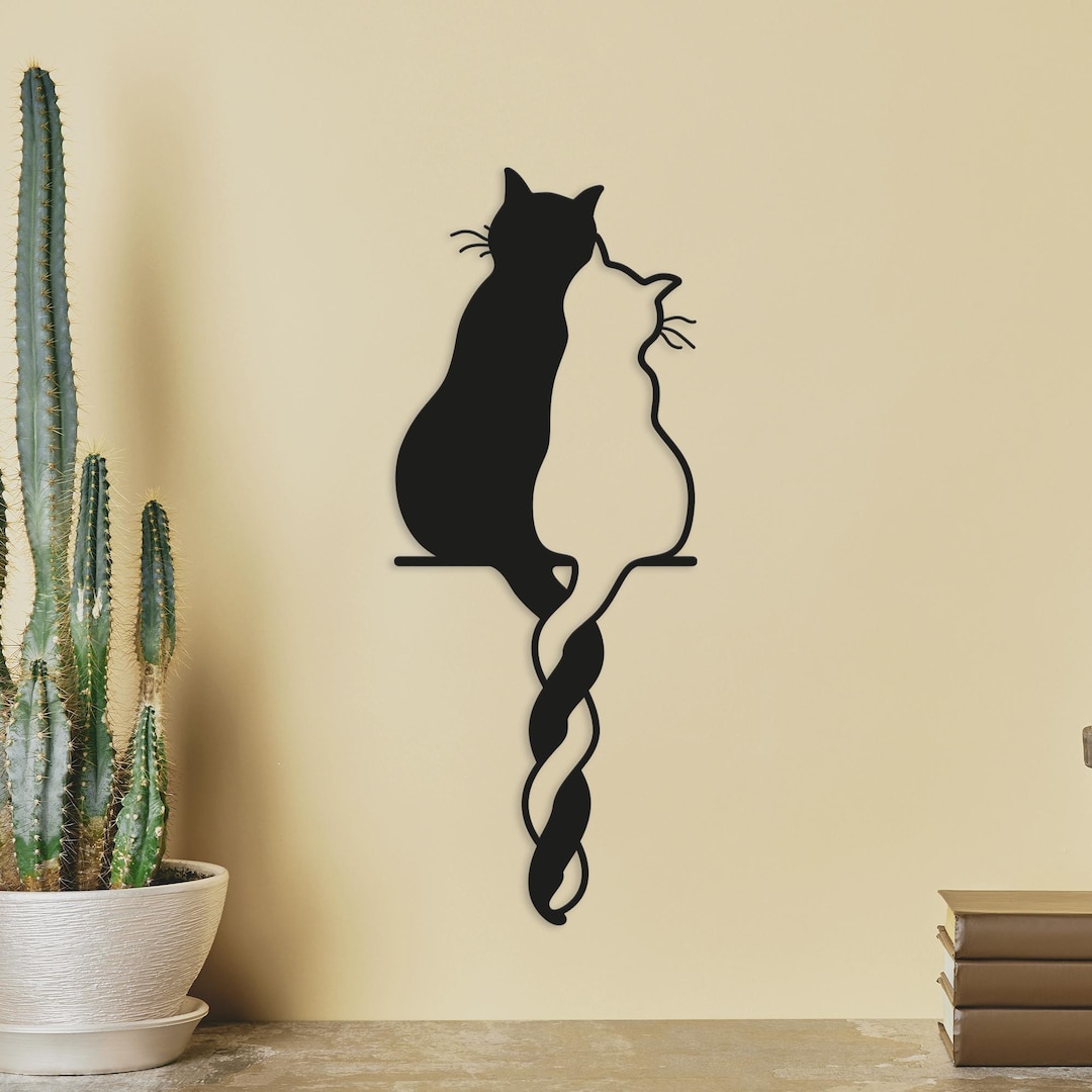 Metal Cat Wall Art – Black & White Cats Steel Decoration for Home - Etsy