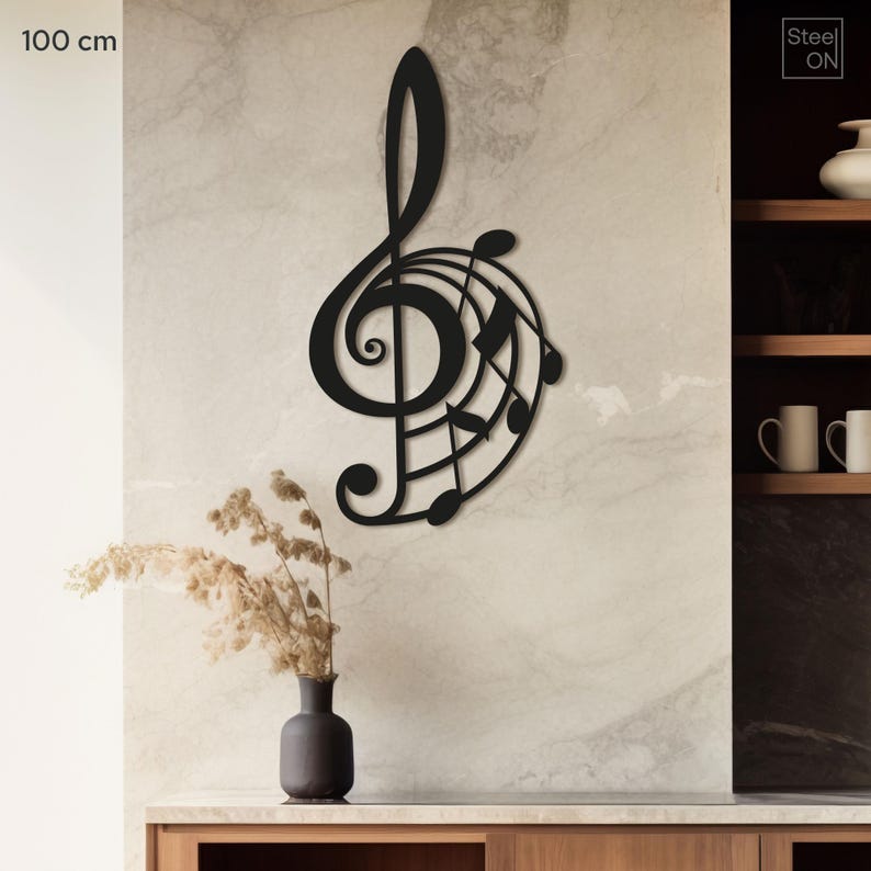Treble Clef With Notes Steel Wall Art Musical Themed Metal Wall Hanging ...