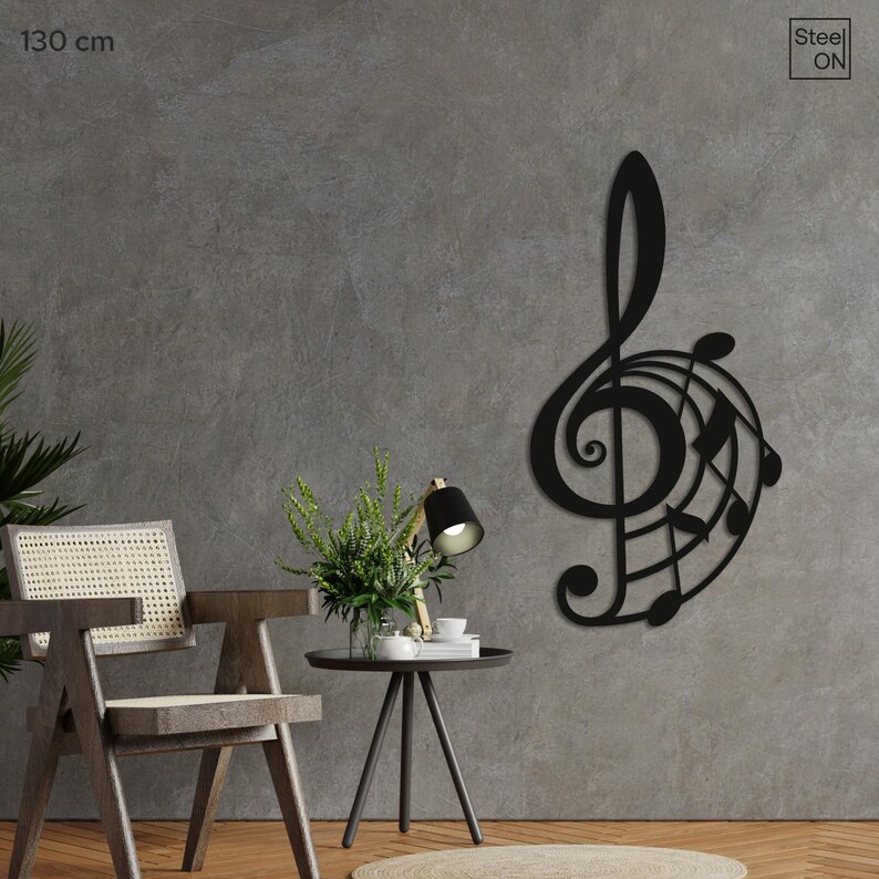 Treble Clef With Notes Steel Wall Art Musical Themed Metal Wall Hanging ...