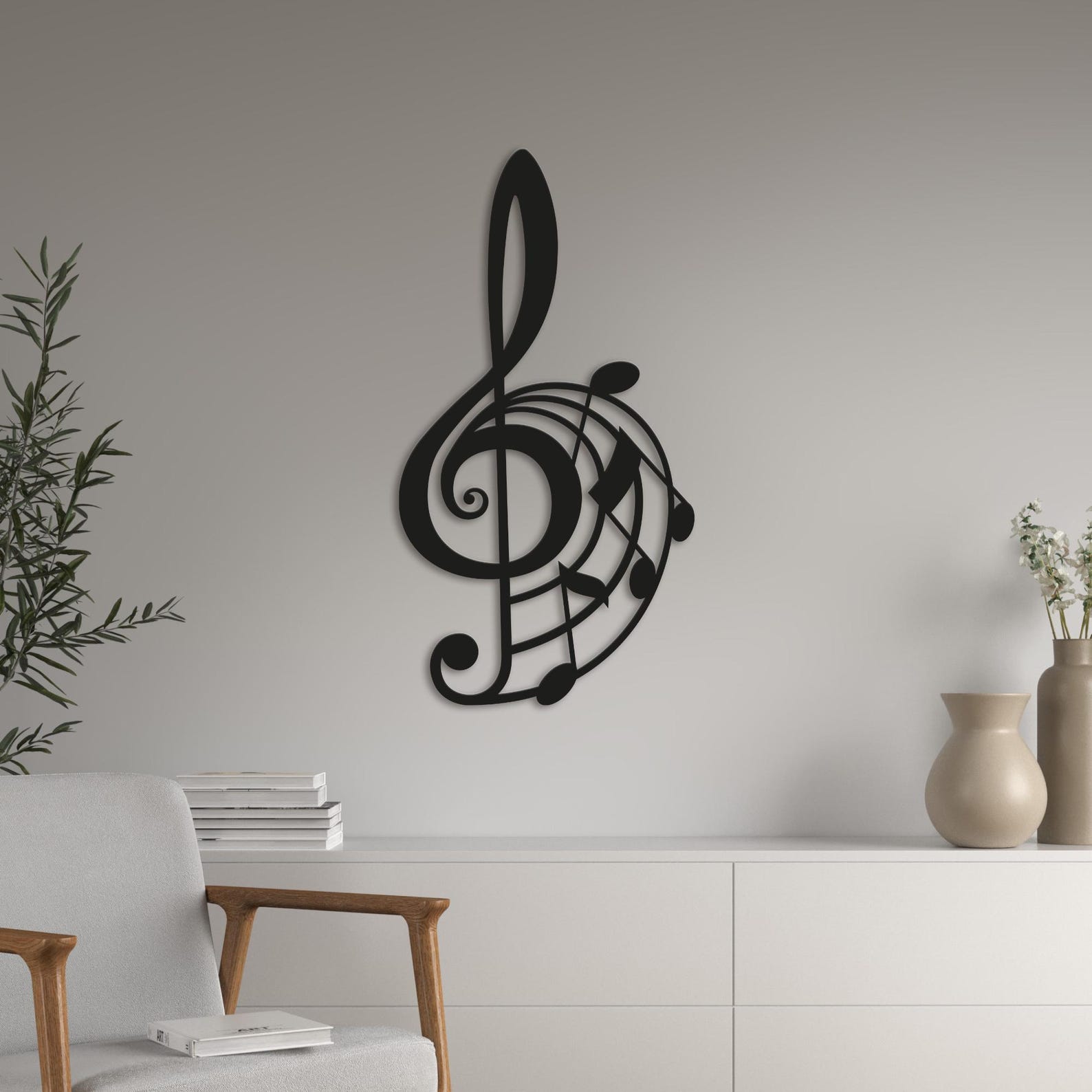 Treble Clef With Notes Steel Wall Art Musical Themed Metal Wall Hanging ...