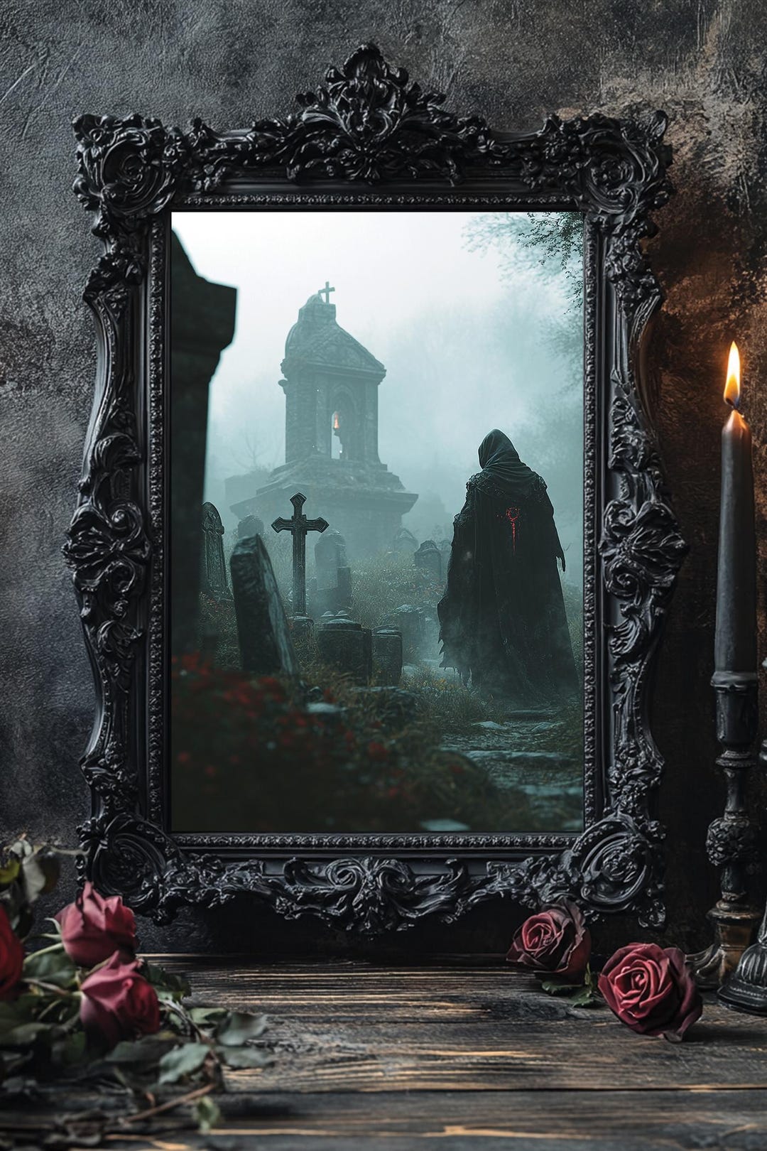 Dark Necromancer Art Poster Gothic Cemetery Spooky Occult Wall Decor ...