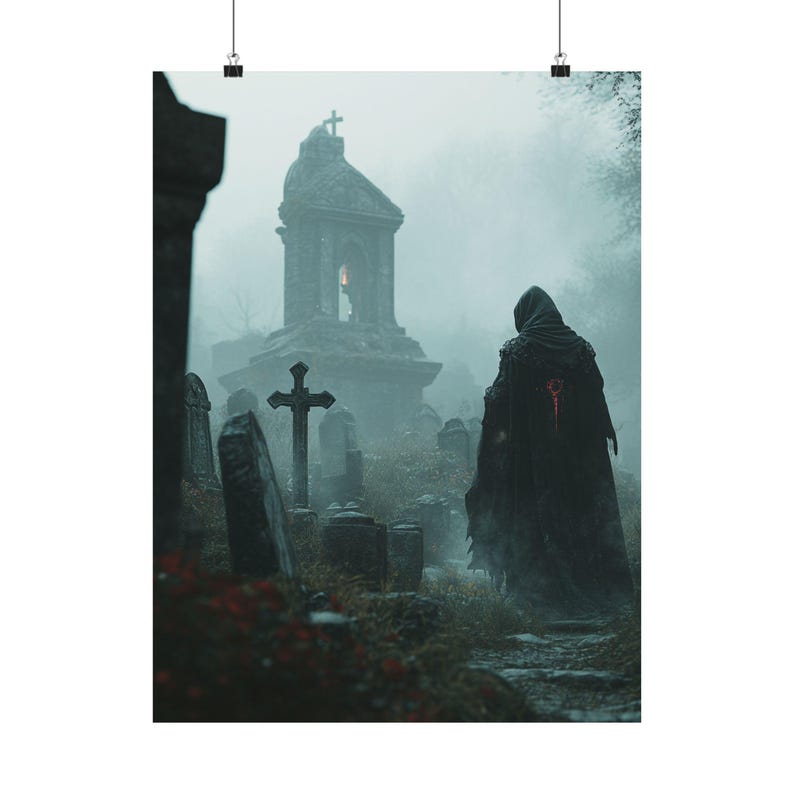 Dark Necromancer Art Poster Gothic Cemetery Spooky Occult Wall Decor ...