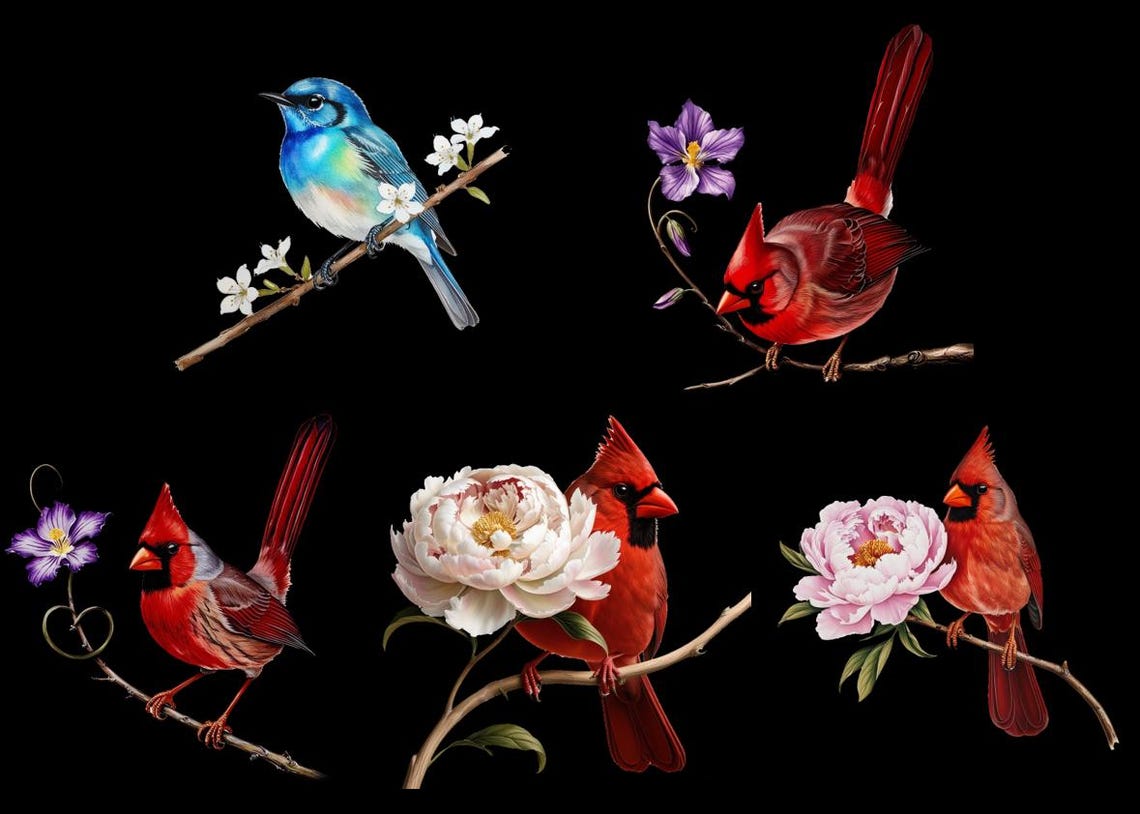 State Birds & Flowers Design Bundle. 5 PNG Files per State. Custom ...