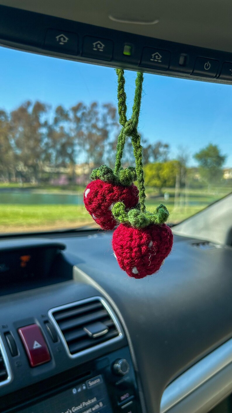 Handmade Crochet Strawberry Car Hanger, Cute Car Charm, Strawberry ...