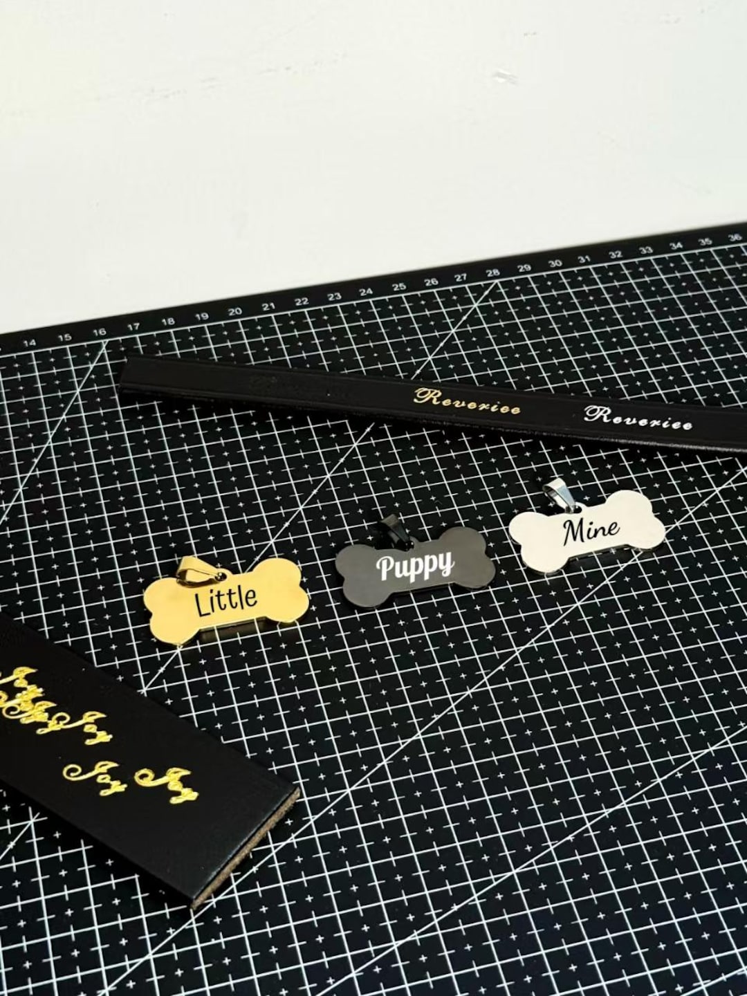 REVERIEE Custom Laser Engraved Bone Tag – Gold or Silver | Furry Collar ...
