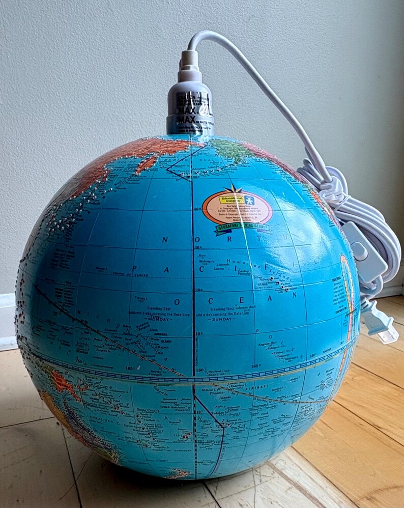 Globe Lamp – Hand Drilled Hanging Globe Light – Vintage Map Lamp ...