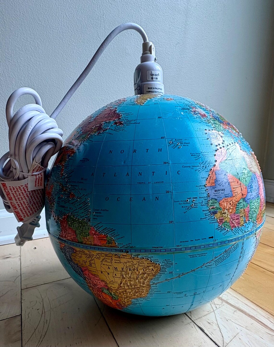 Globe Lamp – Hand Drilled Hanging Globe Light – Vintage Map Lamp ...