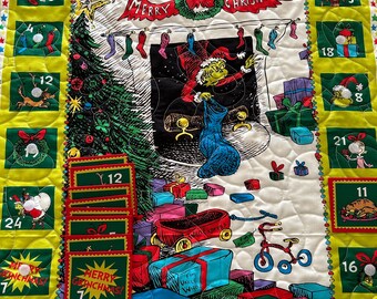 Holiday Advent Calendar, Grinch Advent Calendar, Quilted Wall Hanging ...