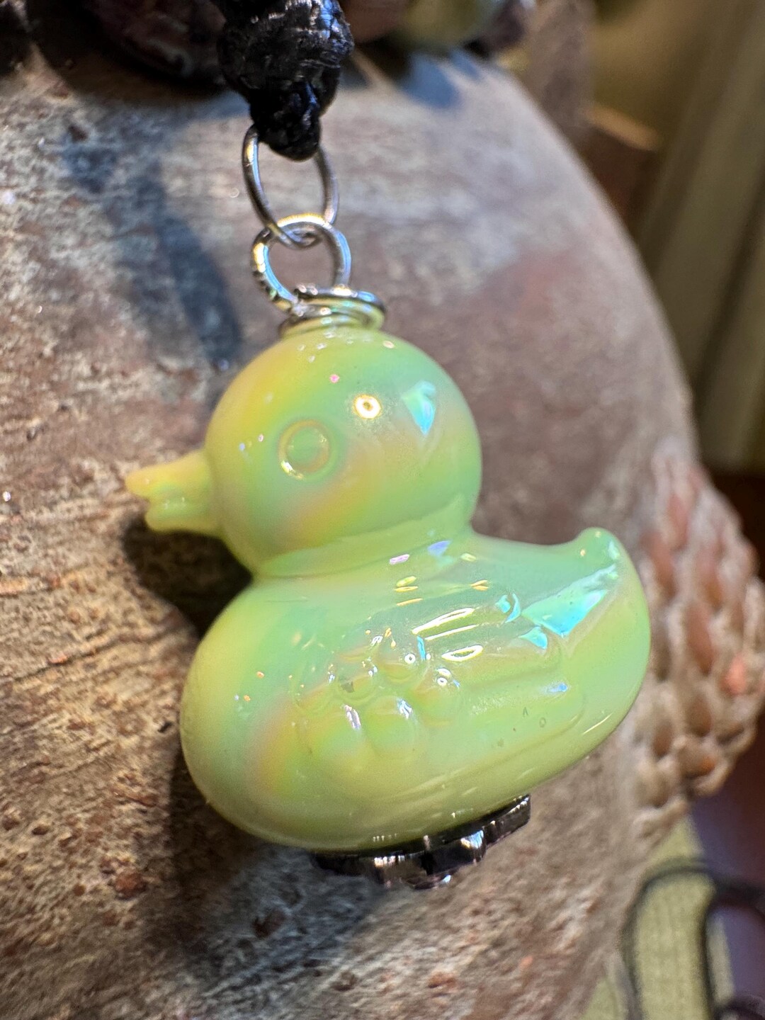 Iridescent Duck on Adjustable Cord. Necklace or Hang From Your Rearview ...