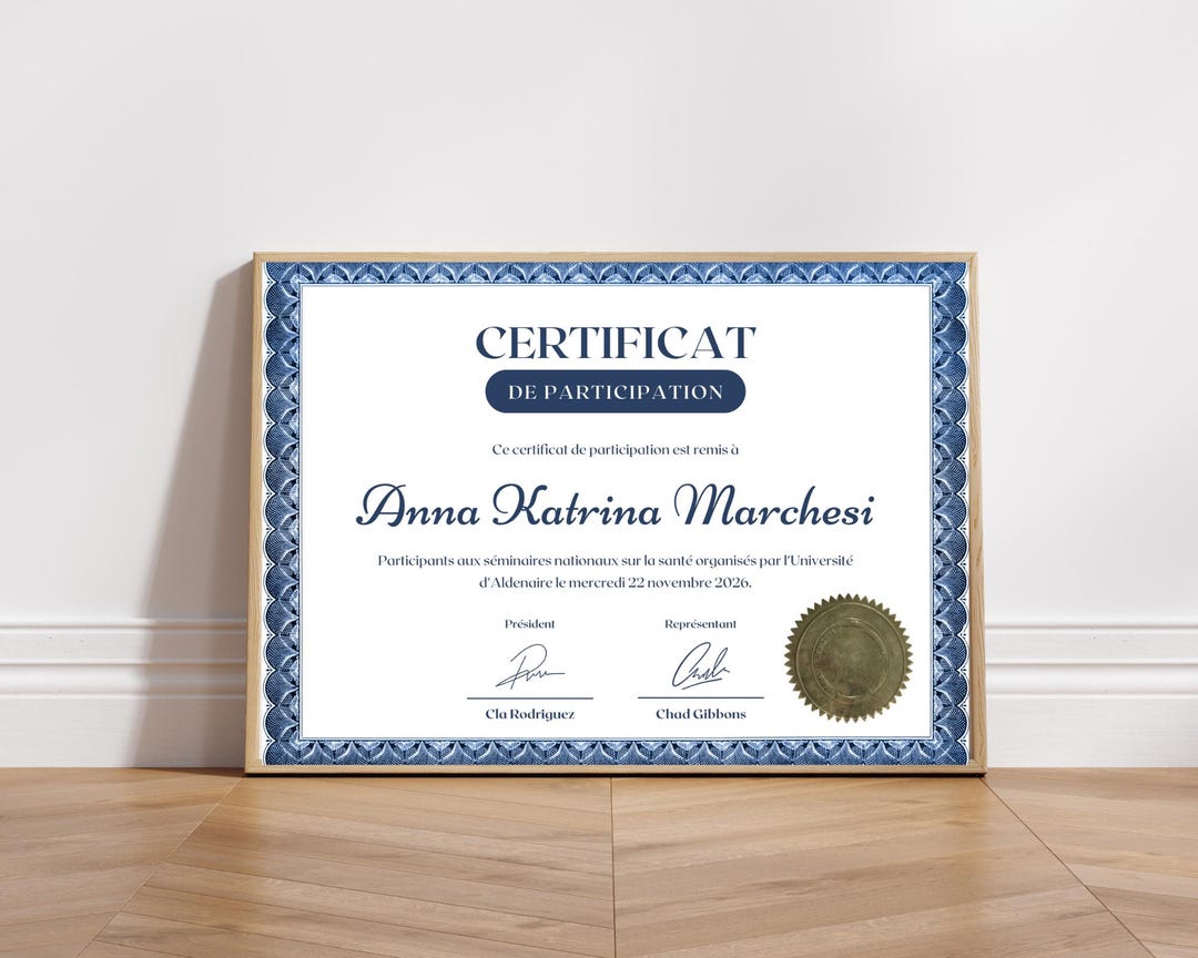 Printable French Certificate of Participation, Editable Award ...