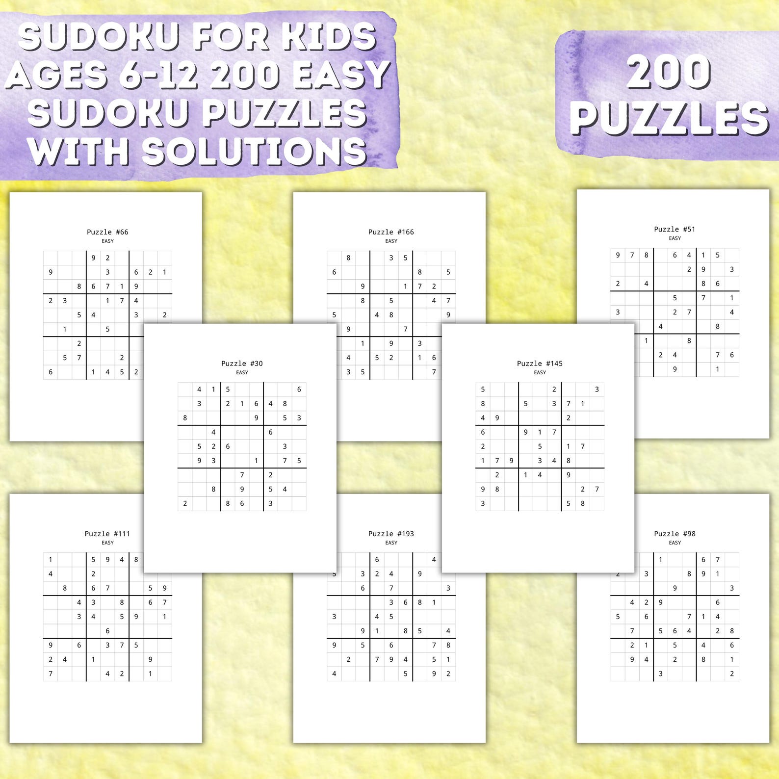 Sudoku for Kids Ages 6-12 Vol 1: 200 Easy Puzzles W/ Instructions ...