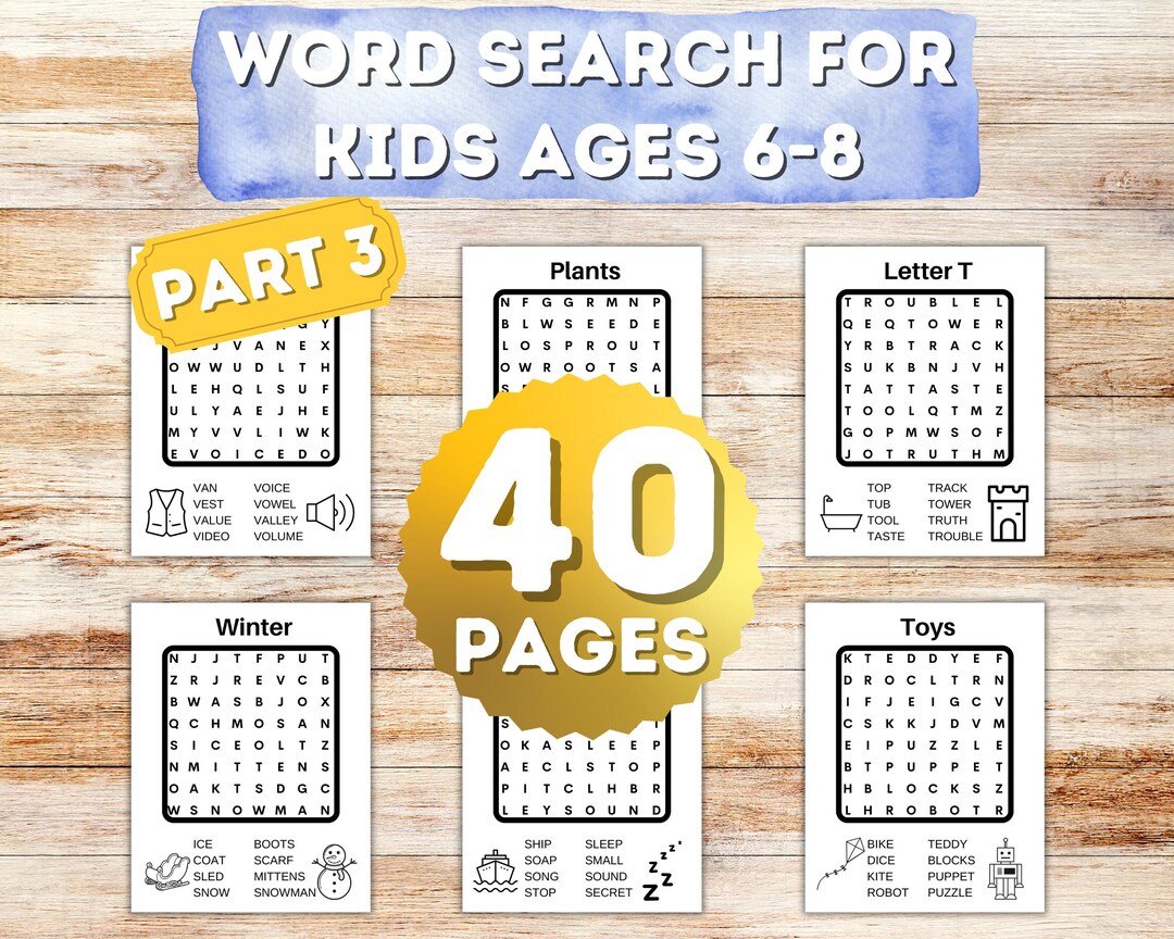 Word Search for Kids, Part 3, Ages 6-8, Fun & Educational Puzzles, 40 ...