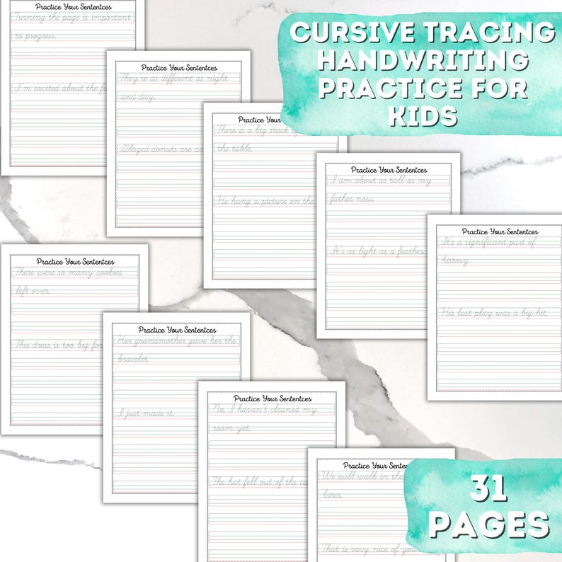Cursive Tracing Handwriting Practice for Ages 8-12 Part 3, 31 ...
