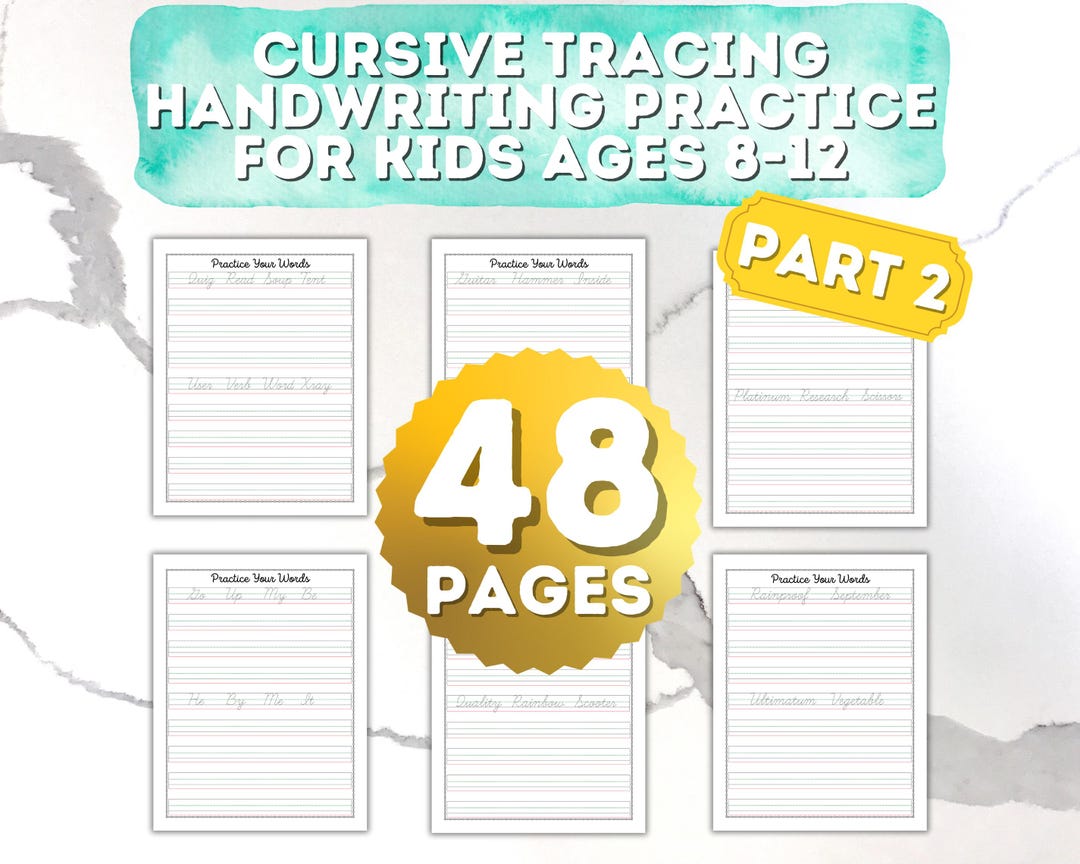 Cursive Tracing Handwriting Practice for Ages 8-12 Part 2, 48 ...