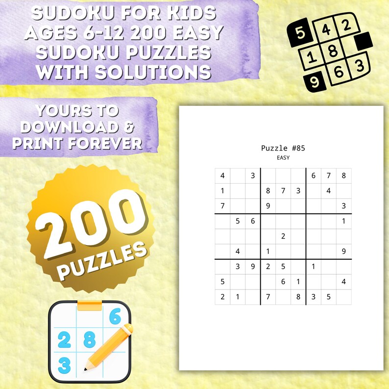 Sudoku for Kids Ages 6-12 Vol 1: 200 Easy Puzzles W/ Instructions ...