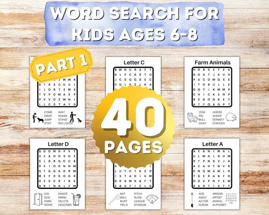 Word Search for Kids Ages 6-8, Vol 1 - Part 1: 40 Fun Puzzles | Digital ...