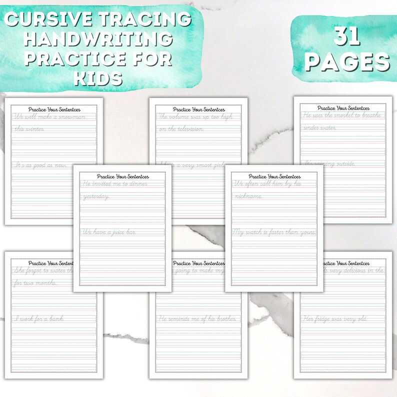 Cursive Tracing Handwriting Practice for Ages 8-12 Part 3, 31 ...