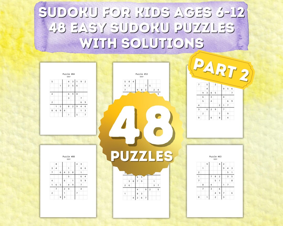 Sudoku for Kids Ages 6-12 Part 2, Vol 1 48 Easy Puzzles W/ Instructions ...