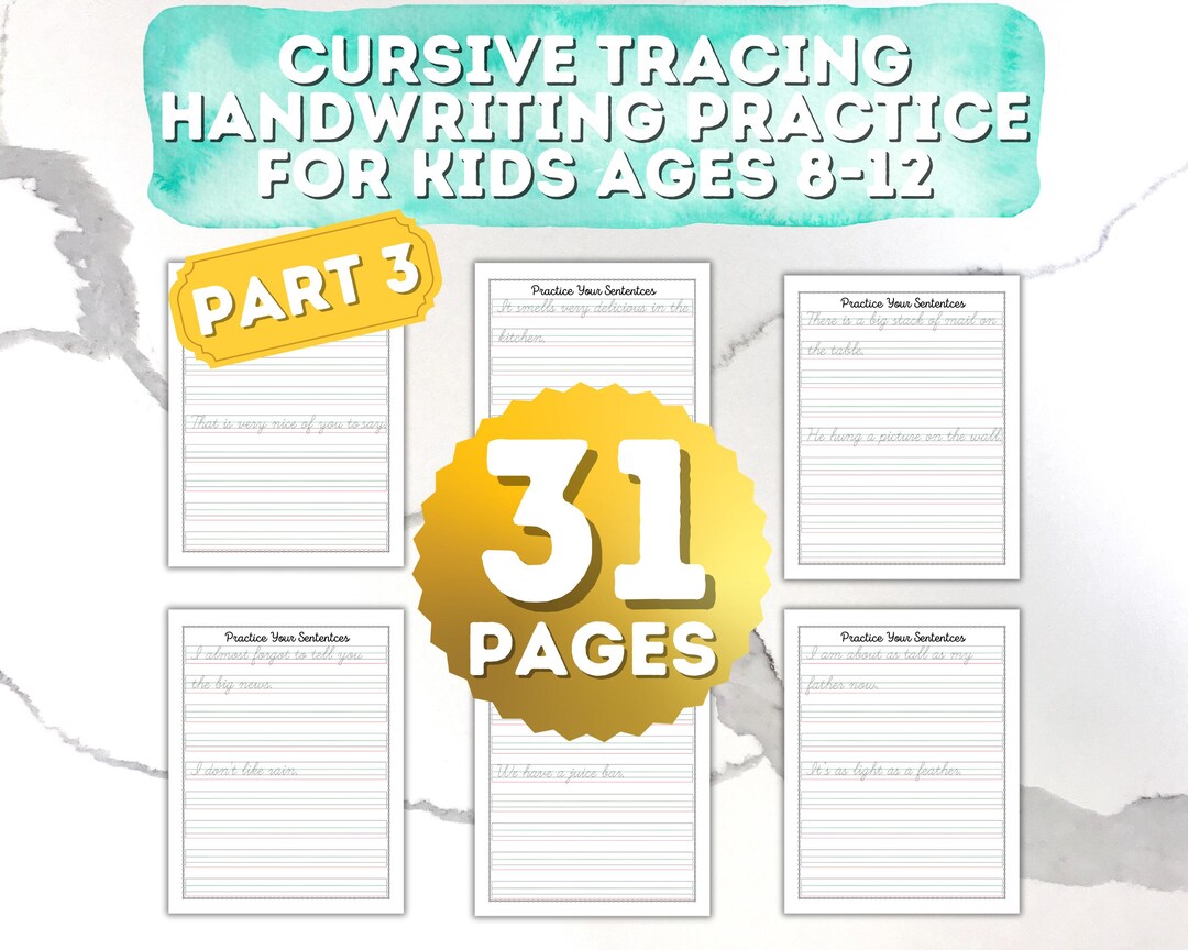 Cursive Tracing Handwriting Practice for Ages 8-12 Part 3, 31 ...