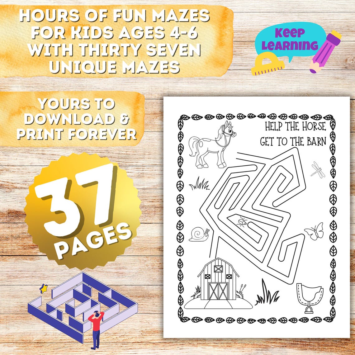 Mazes for Kids Ages 4-6 Part 1, 37 Engaging Maze Puzzles, Digital ...