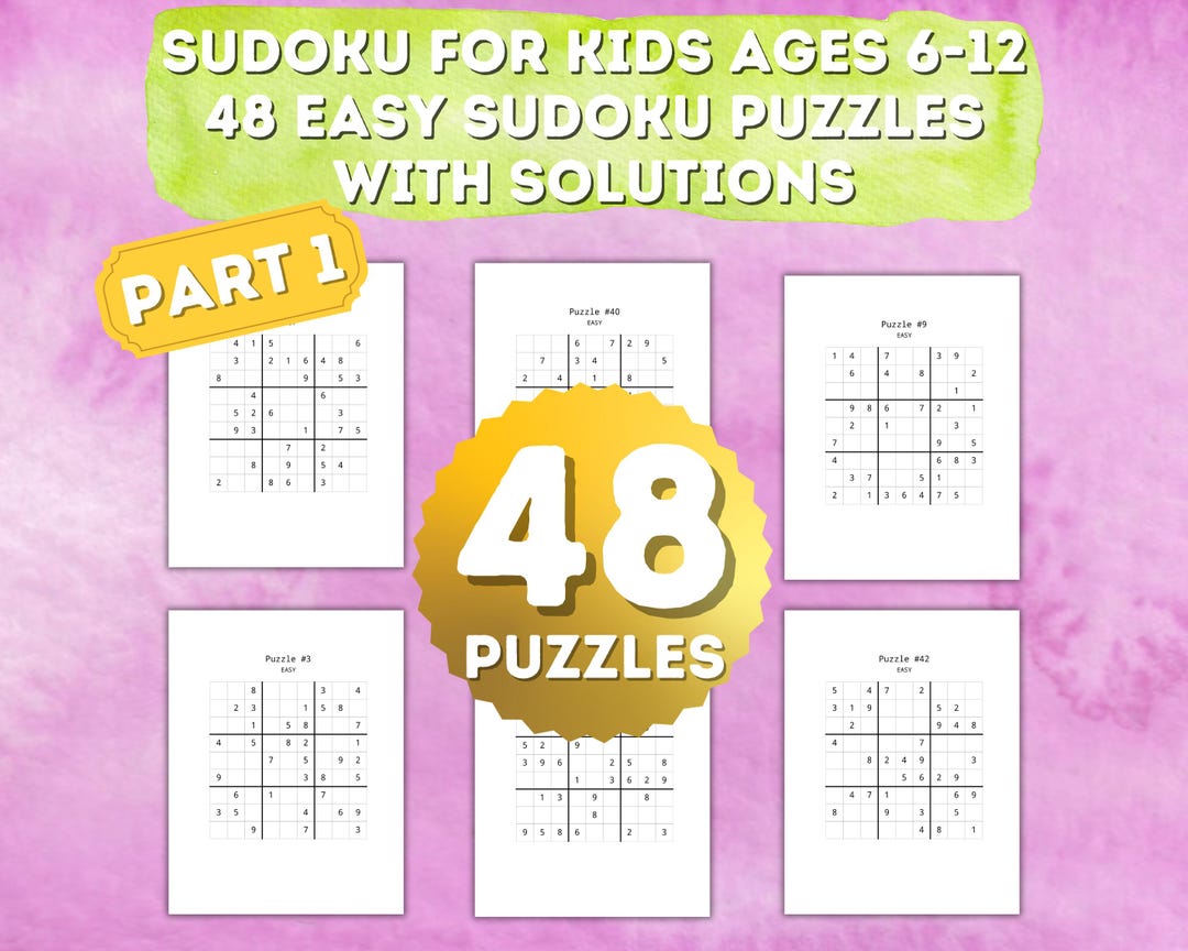 Sudoku for Kids Ages 6-12 Part 1 Vol 5, 48 Easy Puzzles W/ Instructions ...